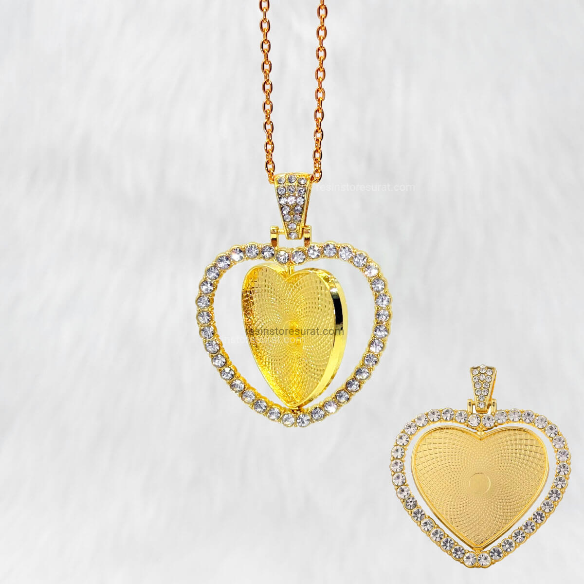 Double Sided Heart Gold Diamond Pendant – Resin Store Surat